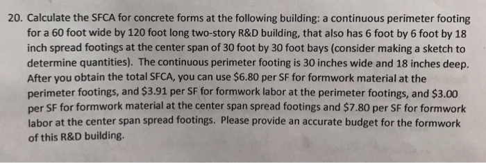 Solved 20. Calculate the SFCA for concrete forms at the | Chegg.com