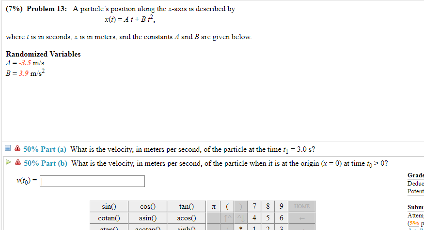 Solved (796) Problem 13: A particle's position along the | Chegg.com