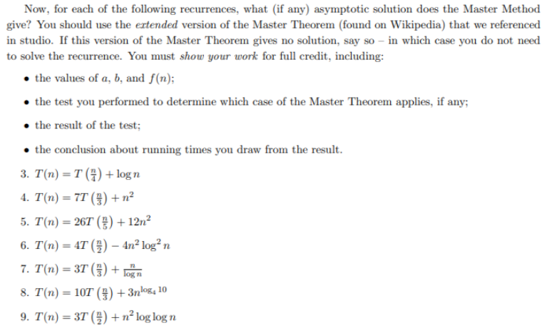 Solved Now, for each of the following recurrences, what (if | Chegg.com