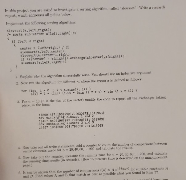 In this project you are asked to investigate a | Chegg.com