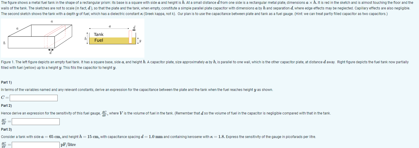 Solved illed with fuel (yellow) up to a height y. This fills | Chegg.com