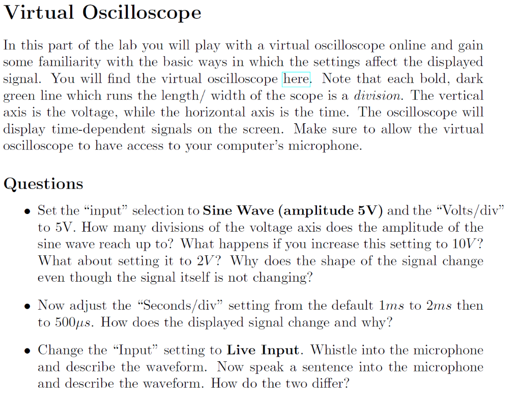 Solved Virtual Oscilloscope In this part of the lab you will | Chegg.com