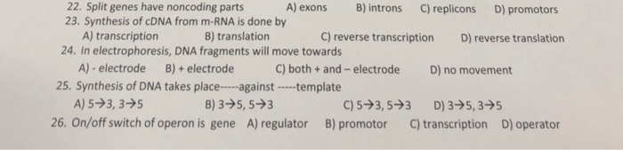 Solved 22. Split genes have noncoding parts 23. Synthesis of | Chegg.com