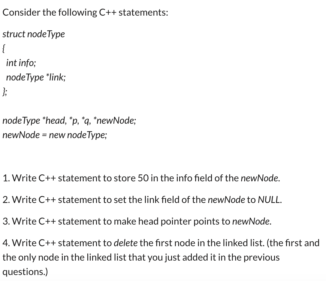 Solved Consider the following C++ statements: struct | Chegg.com