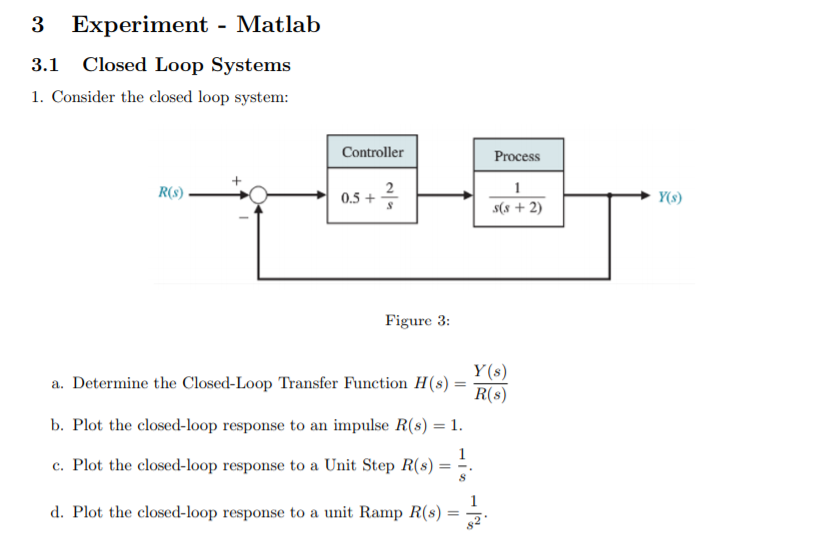 Solved 3 Experiment - Matlab 3.1 Closed Loop Systems 1. | Chegg.com