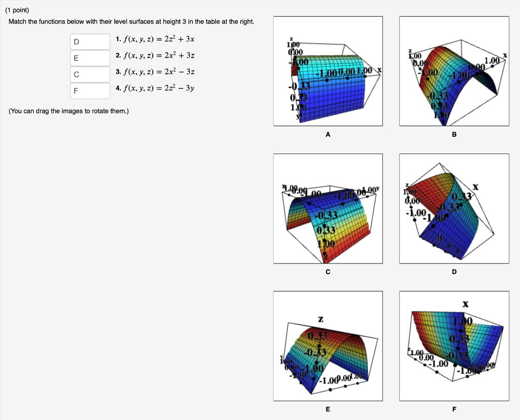 Solved Match the functions below with their level surfaces | Chegg.com