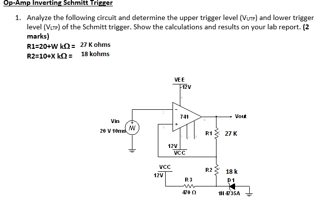 Solved Op-Amp Inverting Schmitt Trigger 1. Analyze the | Chegg.com