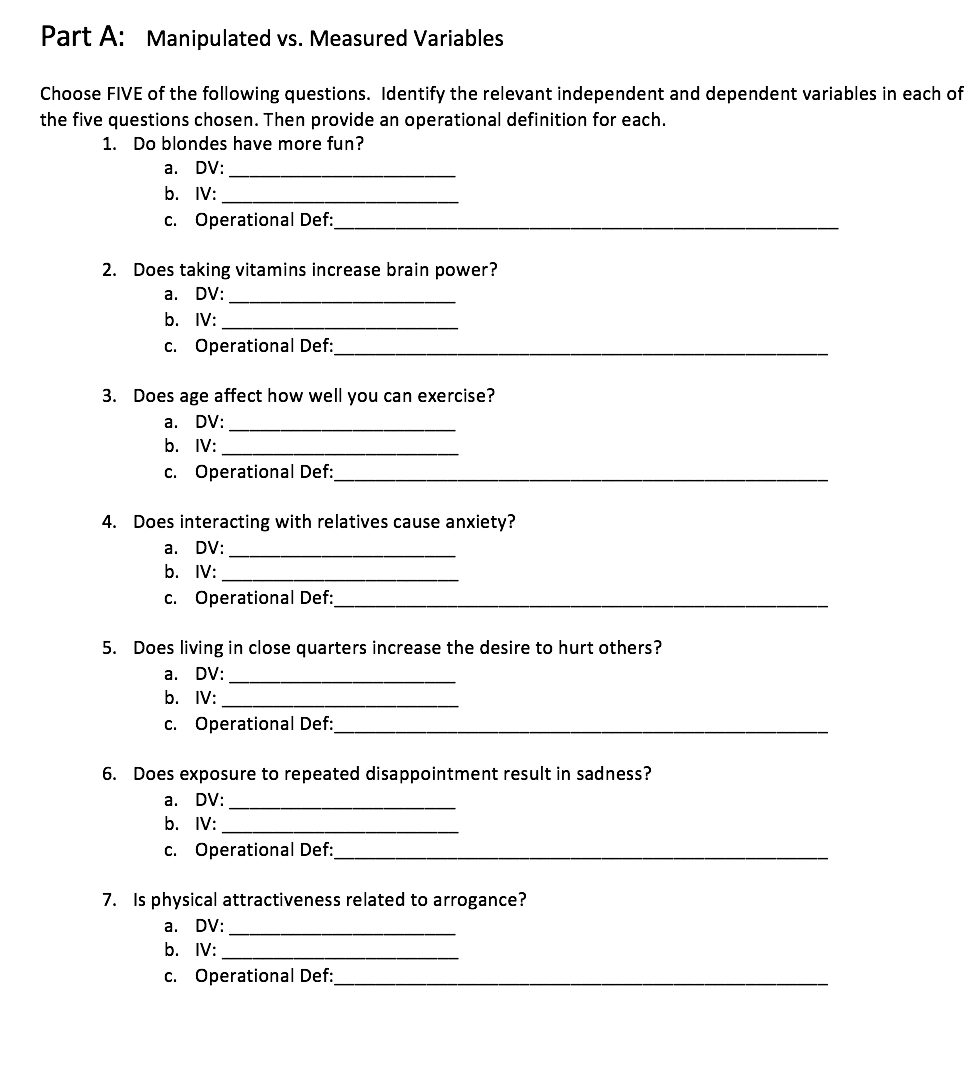 Solved Part A: Manipulated vs. ﻿Measured VariablesChoose | Chegg.com