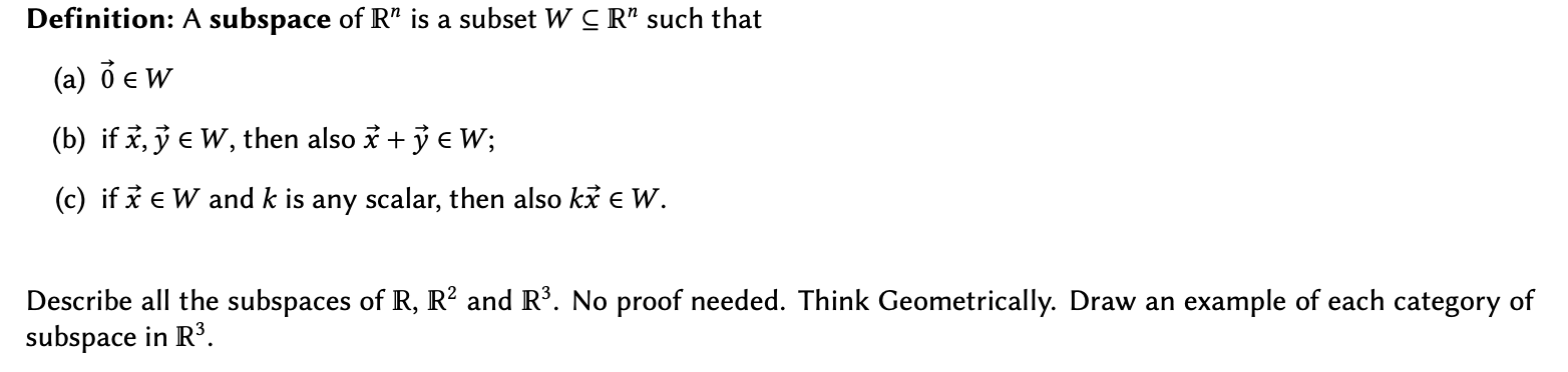 Solved Definition: A subspace of Rn ﻿is a subset WsubeRn | Chegg.com