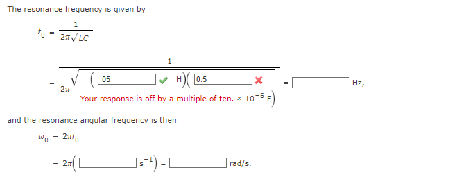 Solved The resonance frequency is ﻿given | Chegg.com