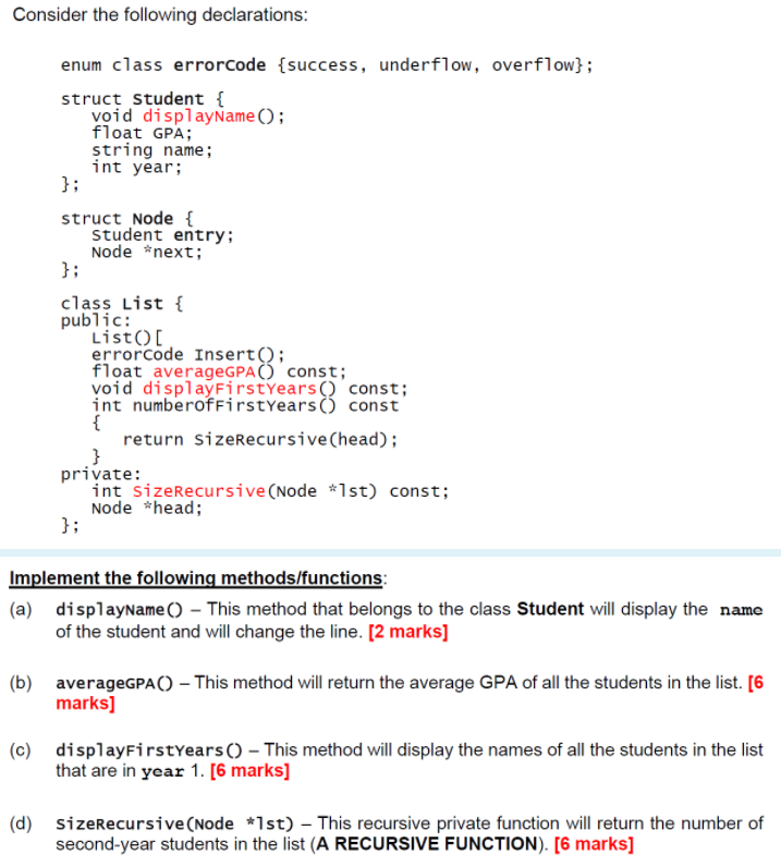 Solved Consider the following declarations: enum class | Chegg.com