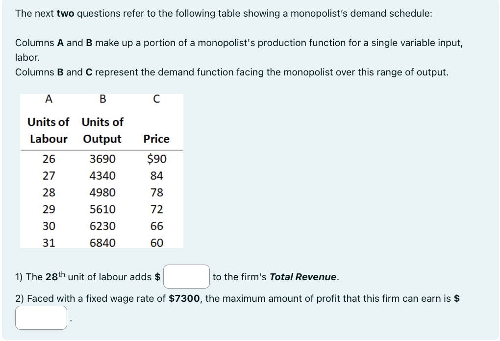 Solved The next two questions refer to the following table | Chegg.com