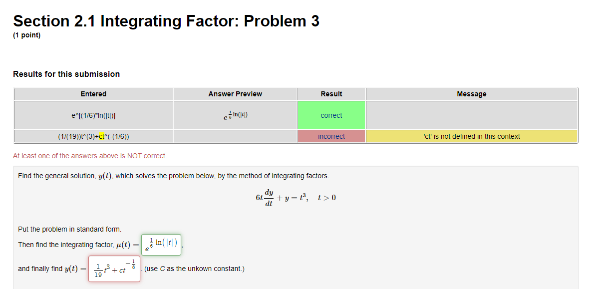 Solved Section 2.1 Integrating Factor: Problem 3 (1 point) | Chegg.com