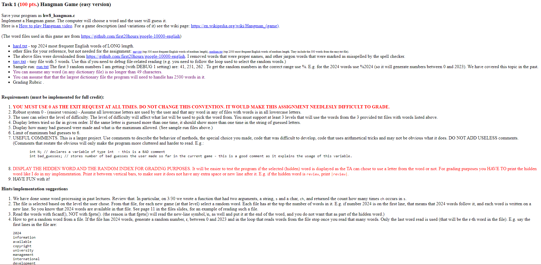 Solved Task 1 (100 pts.) Hangman Game (easy version) Save | Chegg.com