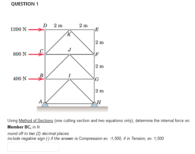 Solved QUESTION 1 Using Method of Sections (one cutting | Chegg.com