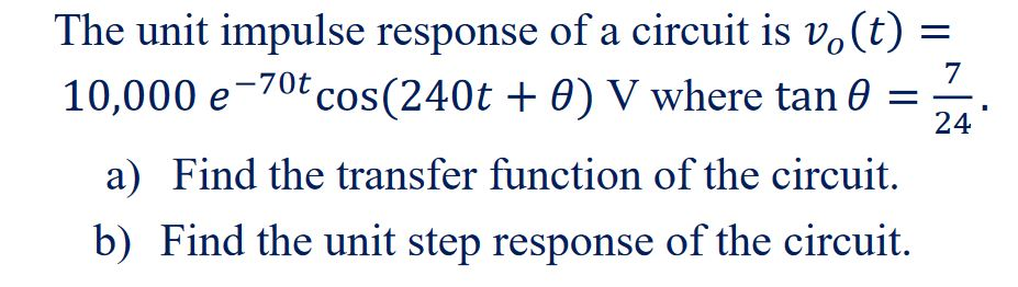 Solved The unit impulse response of a circuit is v.(t) = | Chegg.com