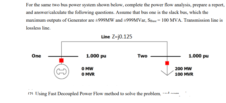 Solved For the same two bus power system shown below, | Chegg.com