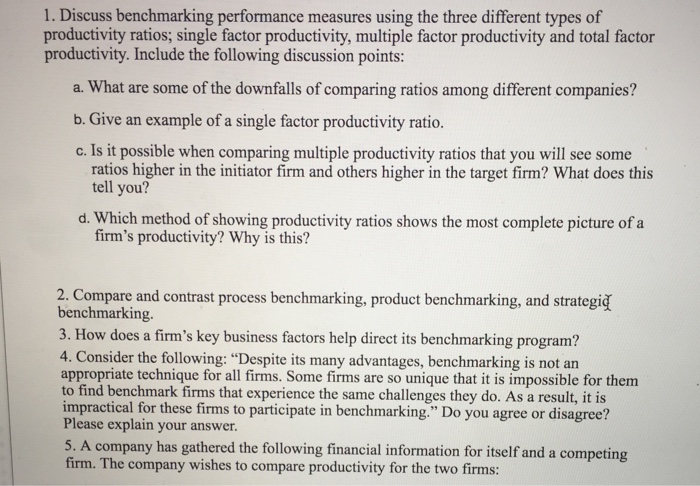 Solved 1. Discuss benchmarking performance measures using | Chegg.com