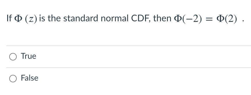 Solved If Ộ (z) is the standard normal CDF, then O(-2) = | Chegg.com