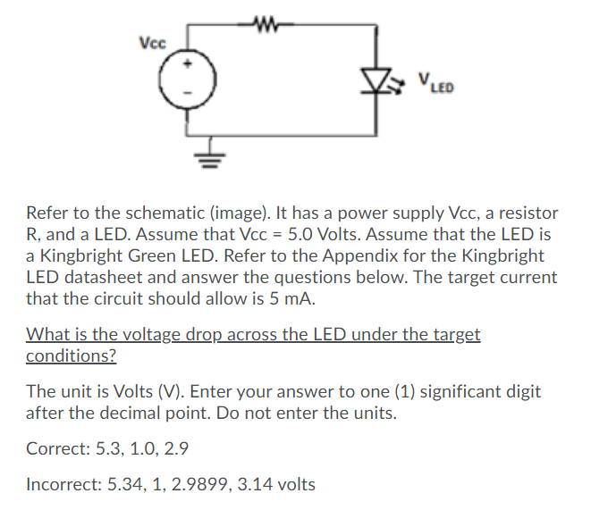 Solved w Vec VLED Refer to the schematic (image). It has a | Chegg.com