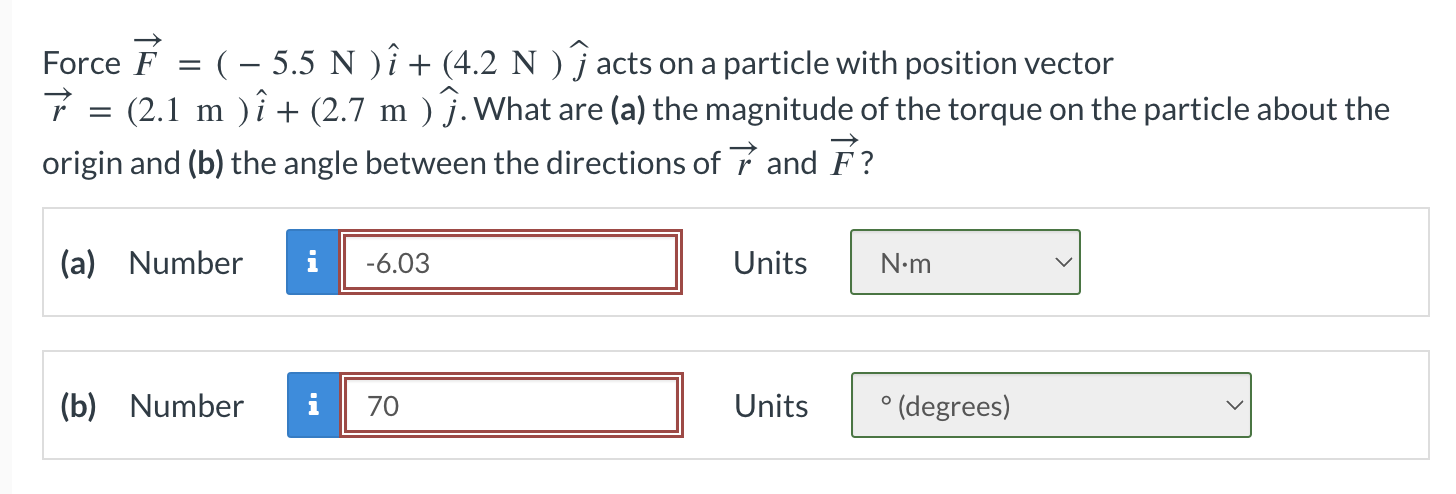 Solved Force F=(−5.5 N)i^+(4.2 N)j^ acts on a particle with | Chegg.com