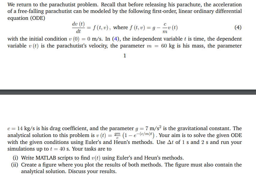 Solved We return to the parachutist problem. Recall that | Chegg.com