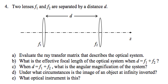 Solved 4. Two lenses /¡ and f2 are separated by a distance | Chegg.com