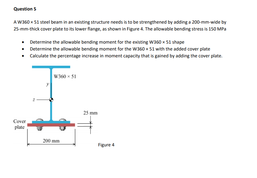 Solved Question 5 A W360 x 51 steel beam in an existing | Chegg.com