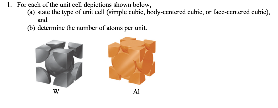 Solved 1. For each of the unit cell depictions shown below | Chegg.com