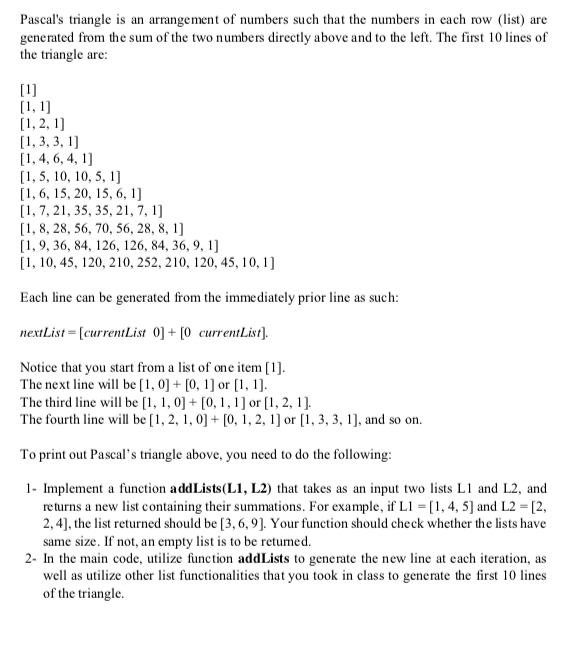 Solved Pascal's triangle is an arrangement of numbers such | Chegg.com