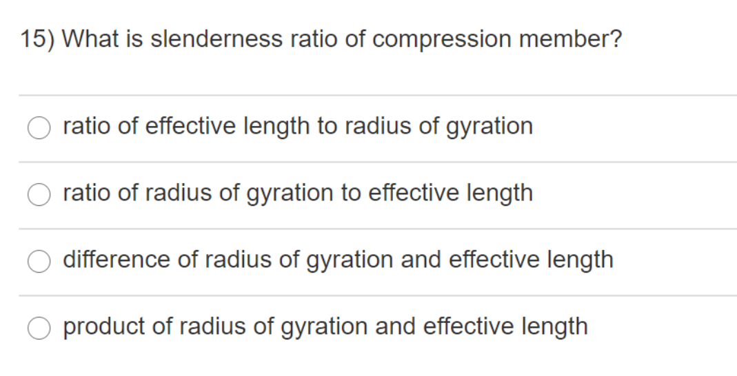 Solved 15) What is slenderness ratio of compression member? | Chegg.com