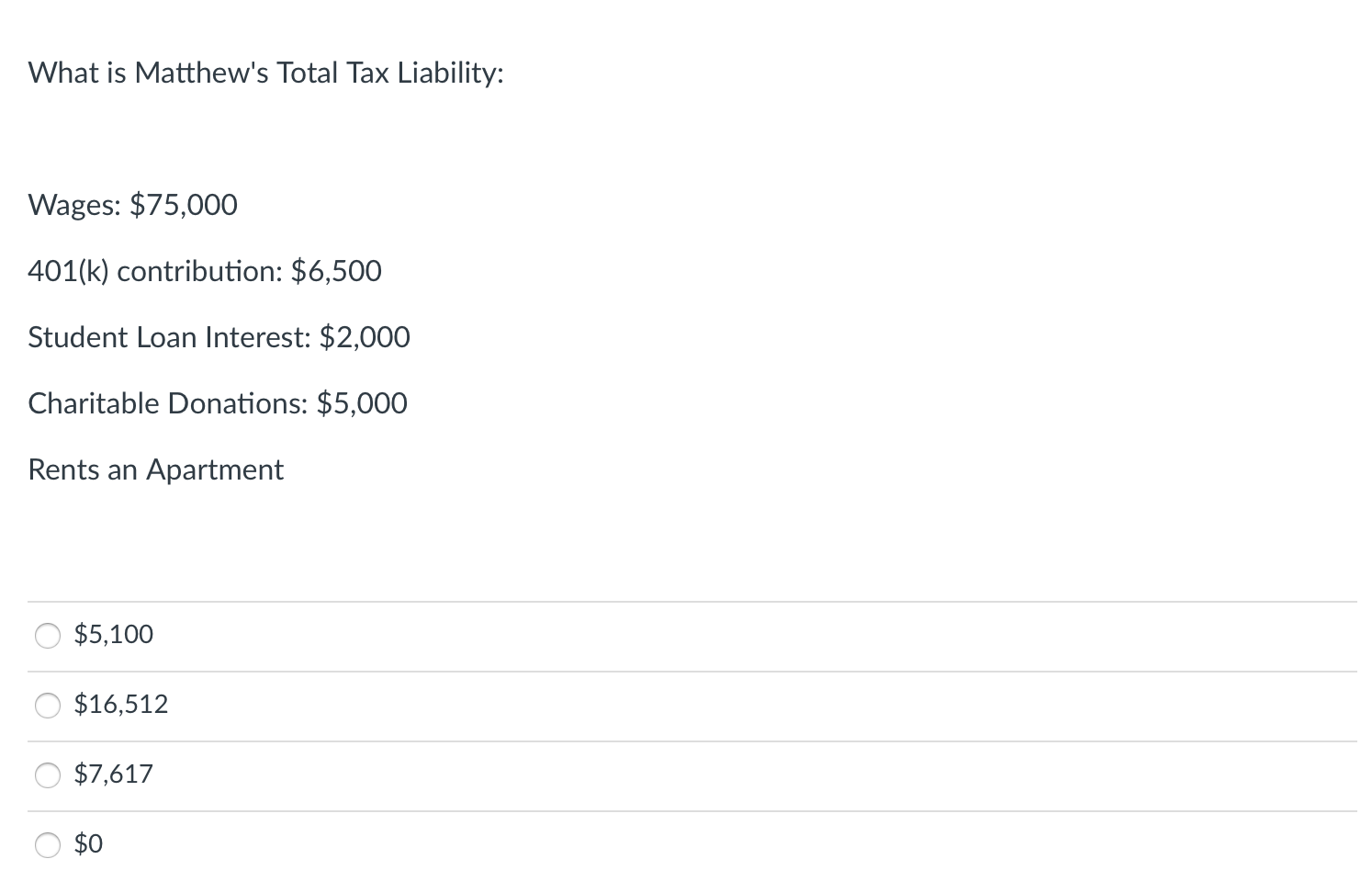 What is Matthew's Total Tax Liability: Wages: $75,000 | Chegg.com