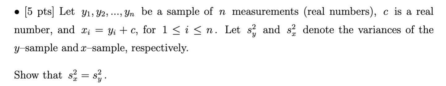 Solved - [5 pts] Let y1,y2,…,yn be a sample of n | Chegg.com