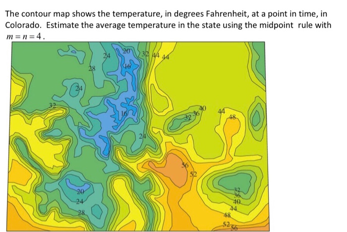 Solved The contour map shows the temperature, in degrees | Chegg.com
