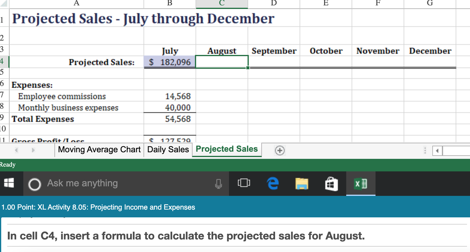 Solved E F G 1 Projected Sales - July through December 2 3 | Chegg.com