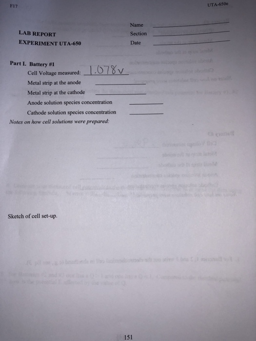 Solved F17 UTA-650e Name Section Date LAB REPORT EXPERIMENT | Chegg.com