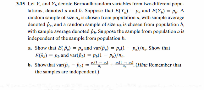 Solved 3.15 Let Ya and Y, denote Bernoulli random variables | Chegg.com