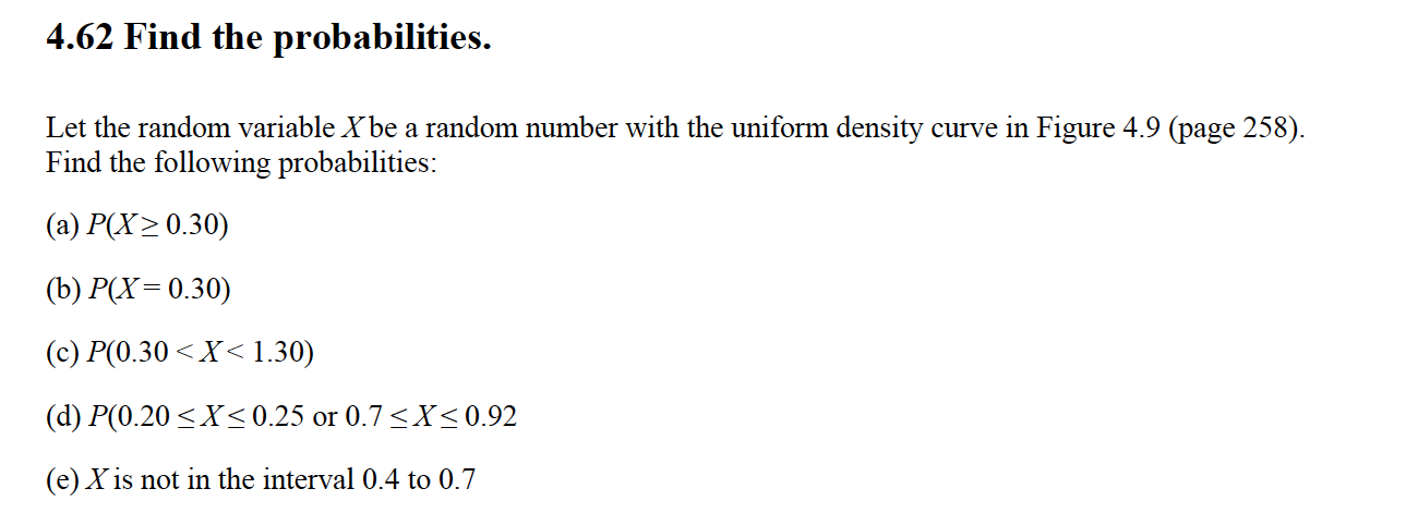 Solved 4.62 Find the probabilities. Let the random variable | Chegg.com
