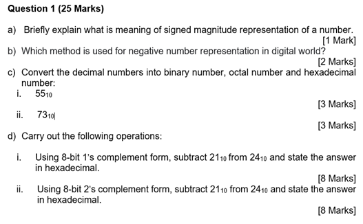Solved Question 1 (25 Marks) a) Briefly explain what is | Chegg.com