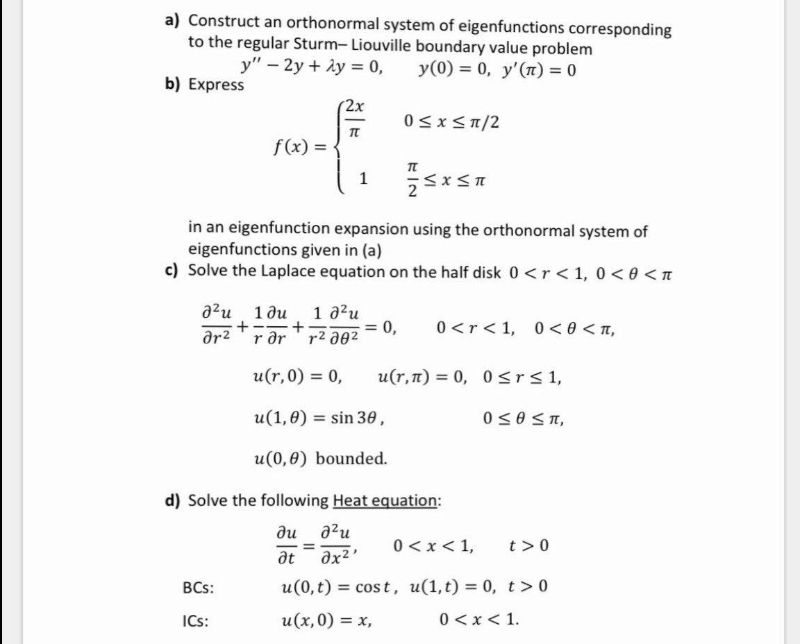 Solved a) Construct an orthonormal system of eigenfunctions | Chegg.com