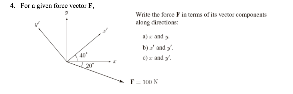 Solved 4. For a given force vector F, Write the force F in | Chegg.com