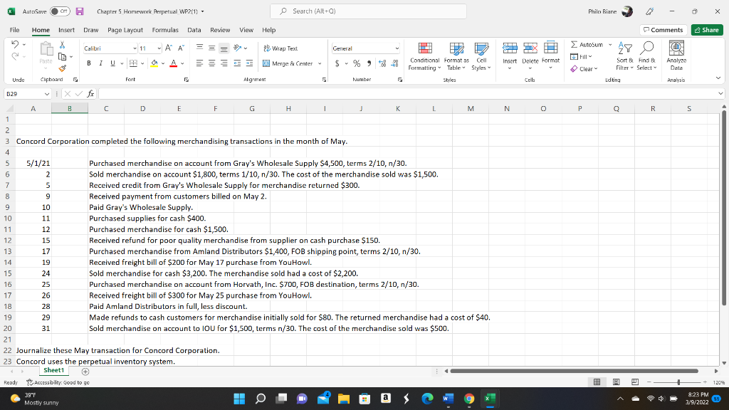 Solved AutoSave 01 Chapter 5 Homework Perpetual WP2(1) - | Chegg.com