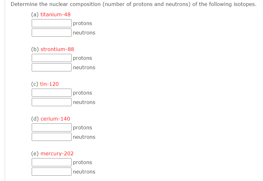 Solved Determine the nuclear composition (number of protons | Chegg.com