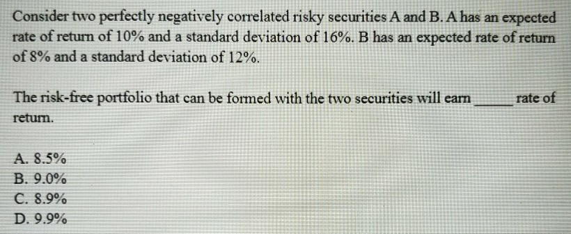 Solved Consider two perfectly negatively correlated risky | Chegg.com