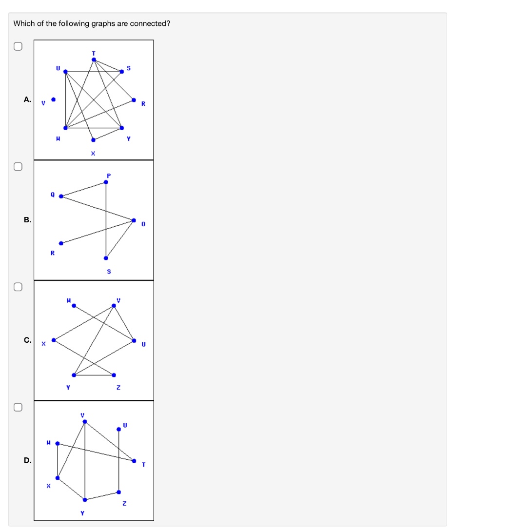 Solved Which of the following graphs are connected? \& B. ง | Chegg.com