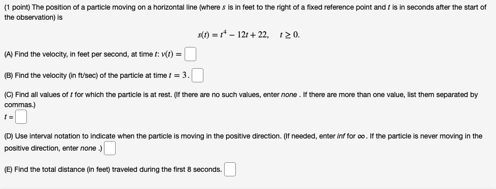 Solved (1 point) The position of a particle moving on a | Chegg.com