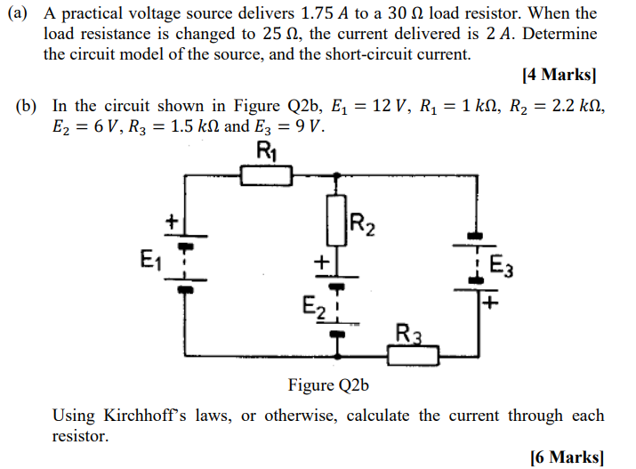 Solved a) A practical voltage source delivers 1.75 A to a | Chegg.com