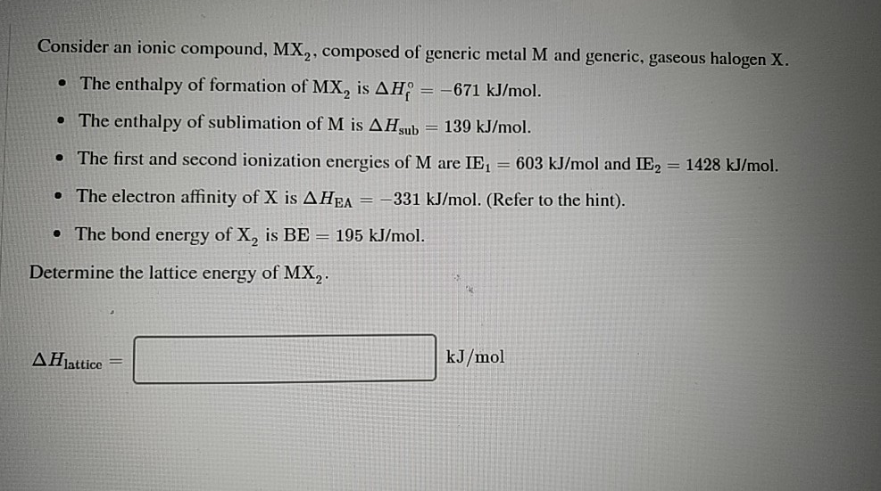 Solved Consider an ionic compound, MX,, composed of generic | Chegg.com
