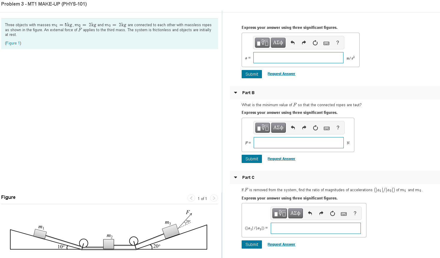 Solved Problem 3 - MT1 MAKE-UP (PHYS-101) Three objects with | Chegg.com