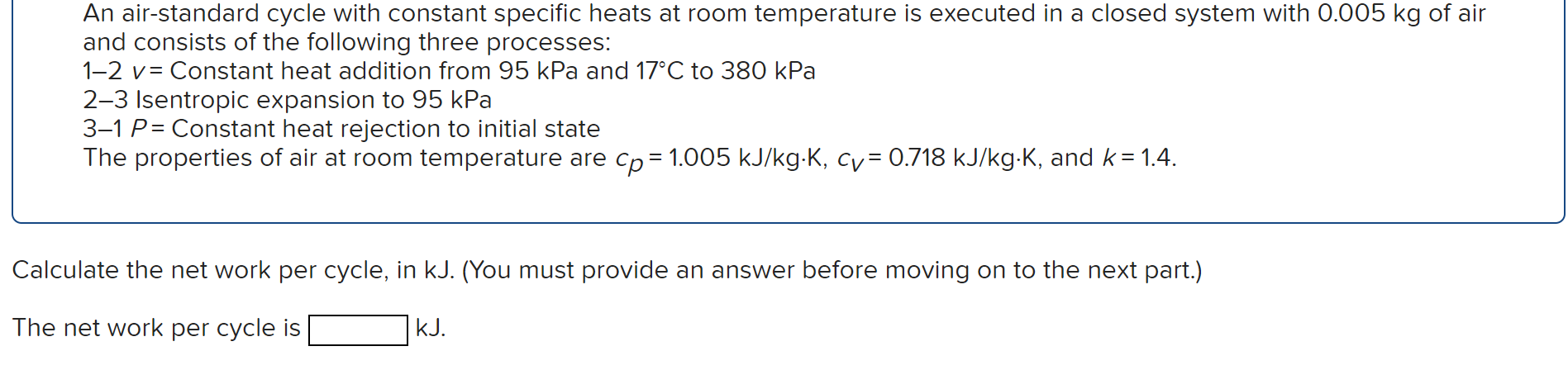 Solved An air-standard cycle with constant specific heats at | Chegg.com